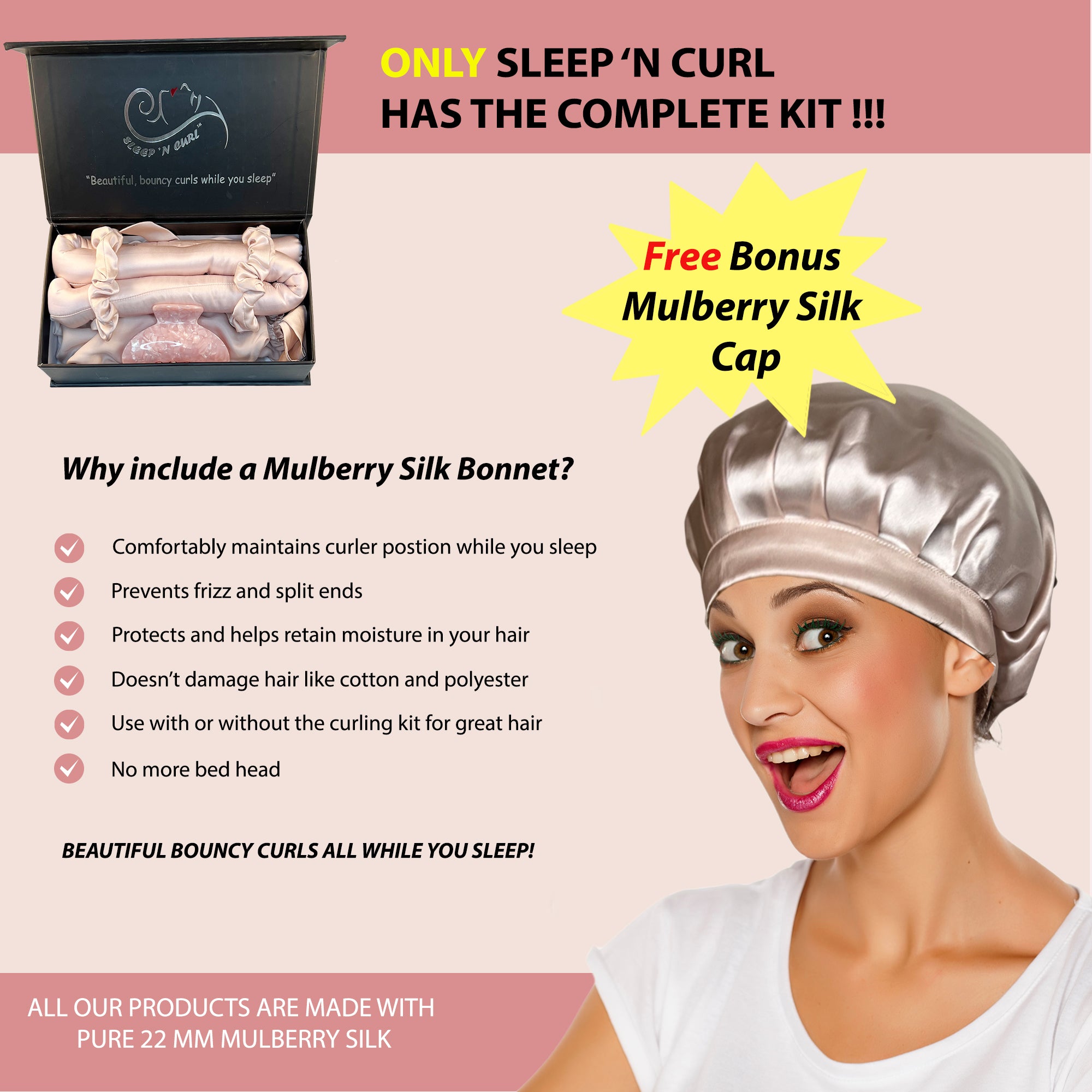Sleep N' Curl Mulberry Silk Heatless Hair Curling Set – Sleepncurl